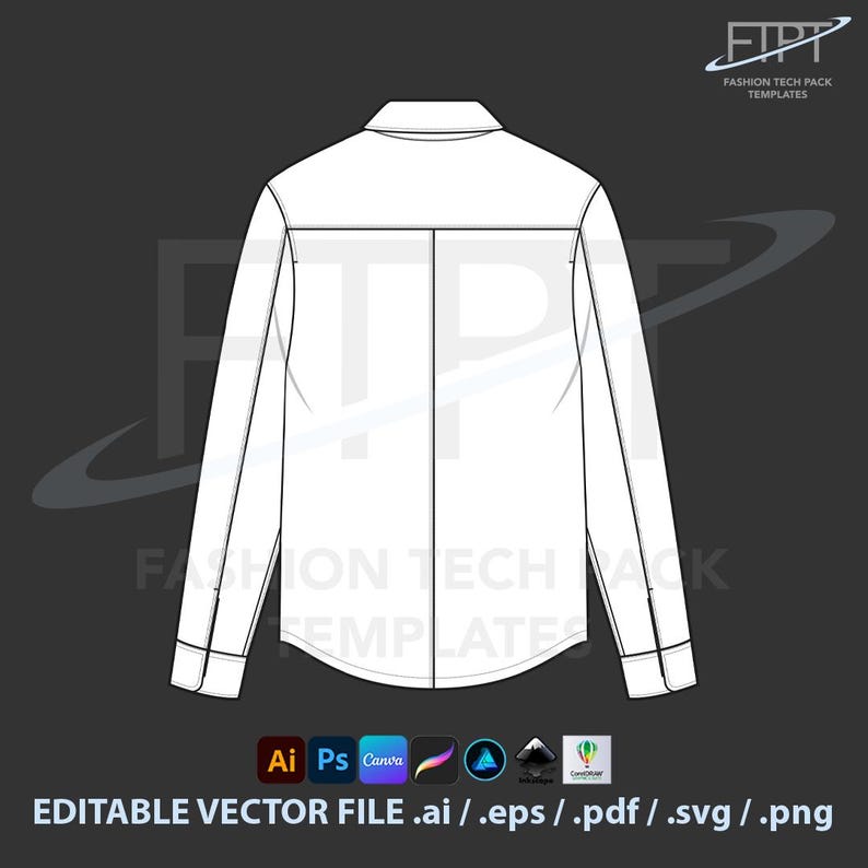 Zip Overshirt Shirt Jacket Mockup Technical Drawing Vector CAD Tech ...