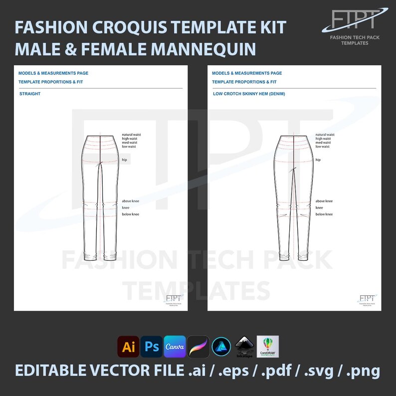 Fashion Croquis Template Pack: Male & Female CAD Vector Figures ...