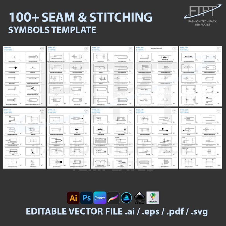 Seam Symbol Template: Vector CAD Icons Fashion Tech Pack (ai, Eps, Svg ...