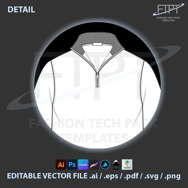 Quarter Zip Sweatshirt Mockup Tech Pack Template Vector Technical ...