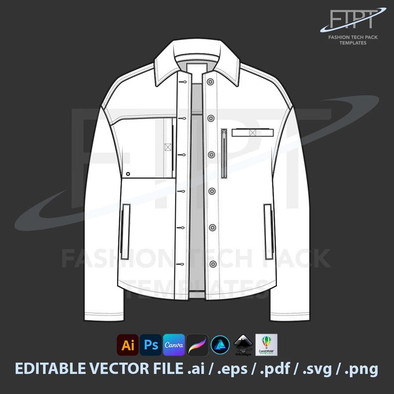 Mens Denim Jacket Mockup Tech Pack: Utility Outerwear CAD (digital ...