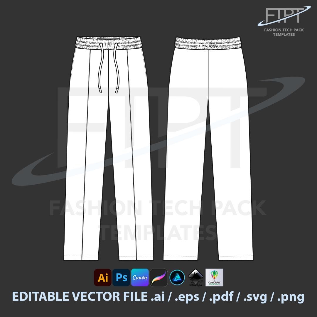 Unisex Straight Leg Sweatpants Mockup Technical Drawing Vector CAD Tech ...