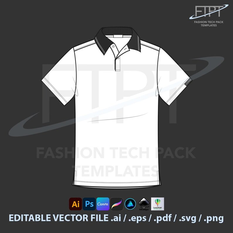 Uniform Workwear Polo Shirt Mockup Technical Drawing Vector CAD Tech ...