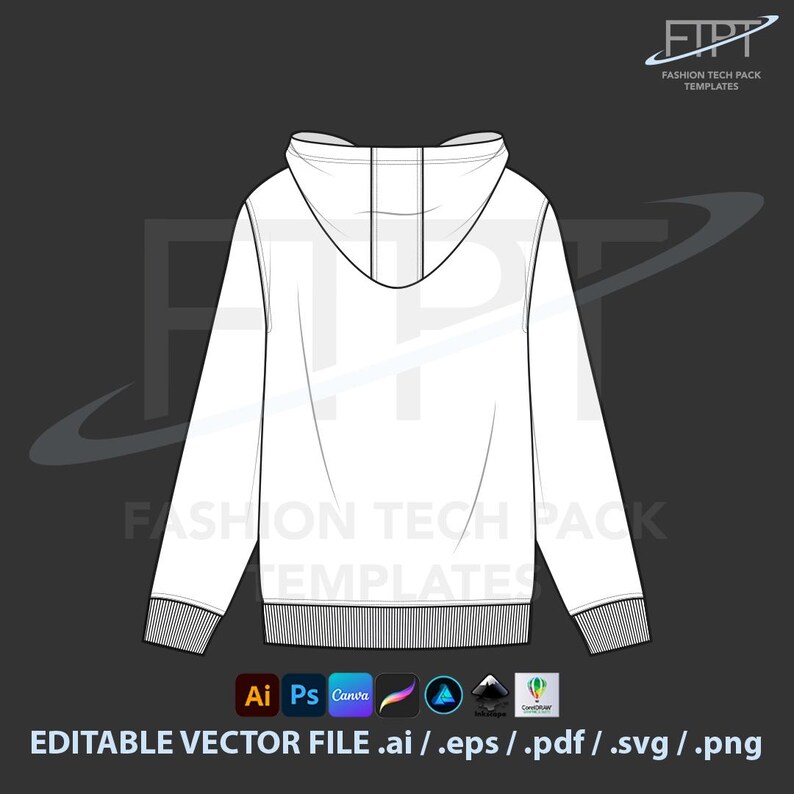 Hoodie Mockup Tech Pack: Vector CAD Template (digital Drawing File) - Etsy