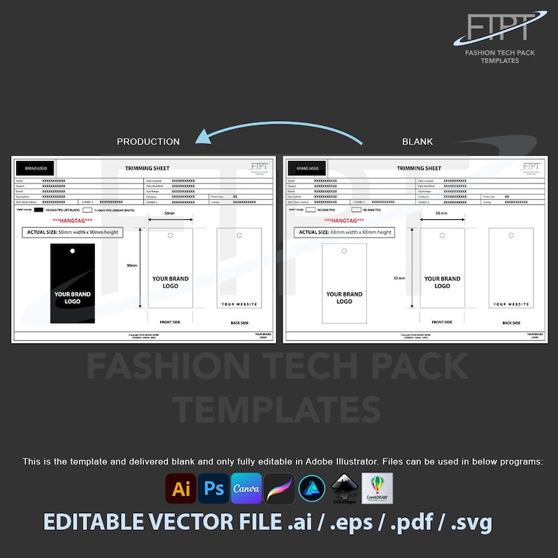 Editable Fashion Tech Pack Template Clothing Design Spec Sheet (ai, Eps ...