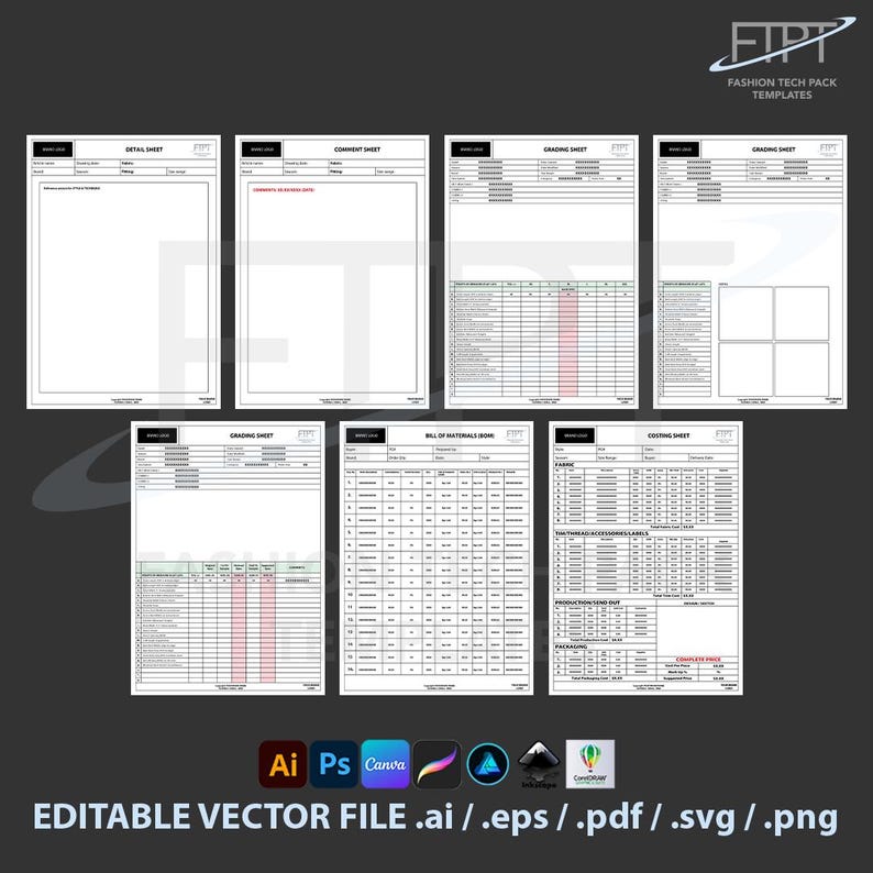 Editable Clothing Tech Pack Template: Vector CAD Layout (ai, Eps, Pdf ...