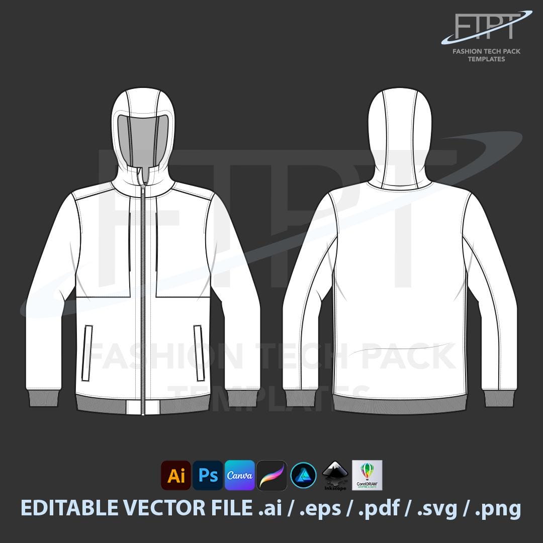 Softshell Workwear Jacket Mockup Technical Drawing Vector CAD Tech Pack ...
