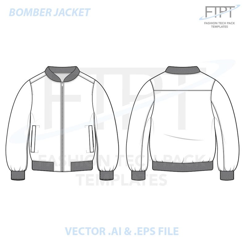 Bomber Jacket CAD Technical Drawing | Front and Back Vector Sketch ...