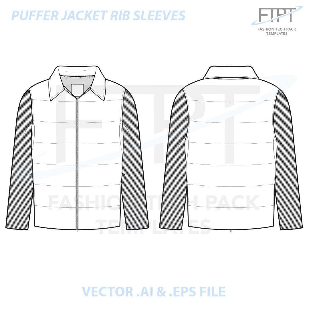 Puffer Jacket CAD Technical Drawing | Unisex Outerwear Fashion Sketch ...