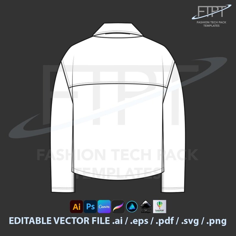 Trucker Jean Jacket CAD Template Tech Pack Mockup Denim Jacket Flat ...