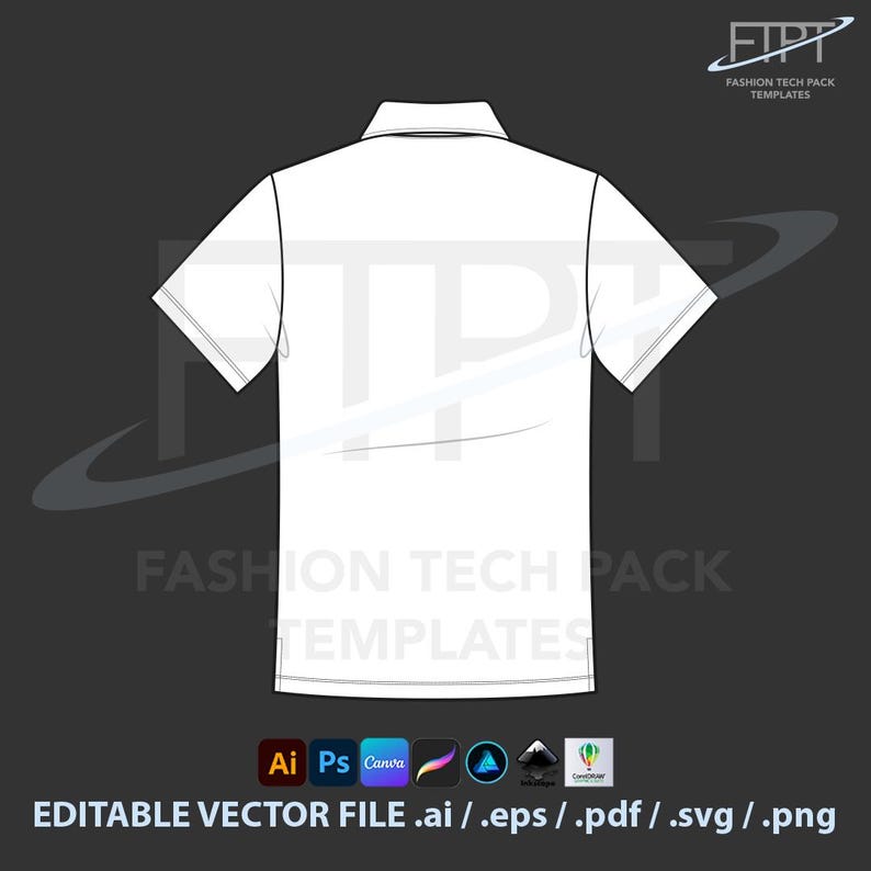 Zip Polo Shirt Tech Pack Template: Vector CAD Mockup (ai, Eps, Pdf, Svg ...