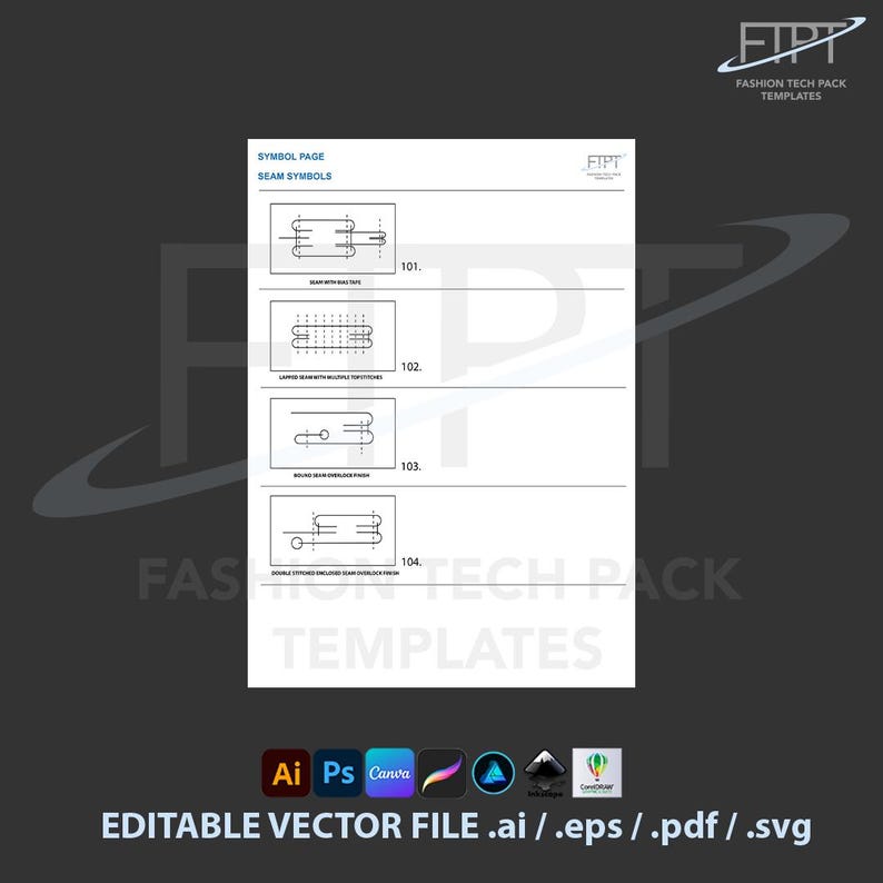 Seam Symbol Template: Vector CAD Icons Fashion Tech Pack (ai, Eps, Svg ...