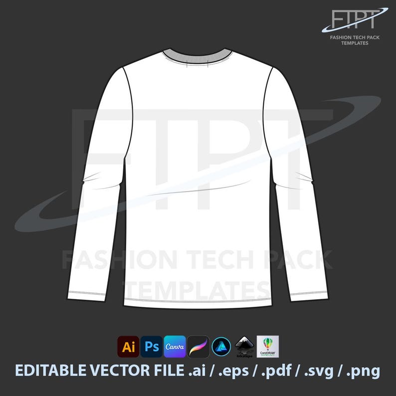 Unisex Long Sleeve T Shirt Mockup Technical Drawing Vector CAD Tech ...