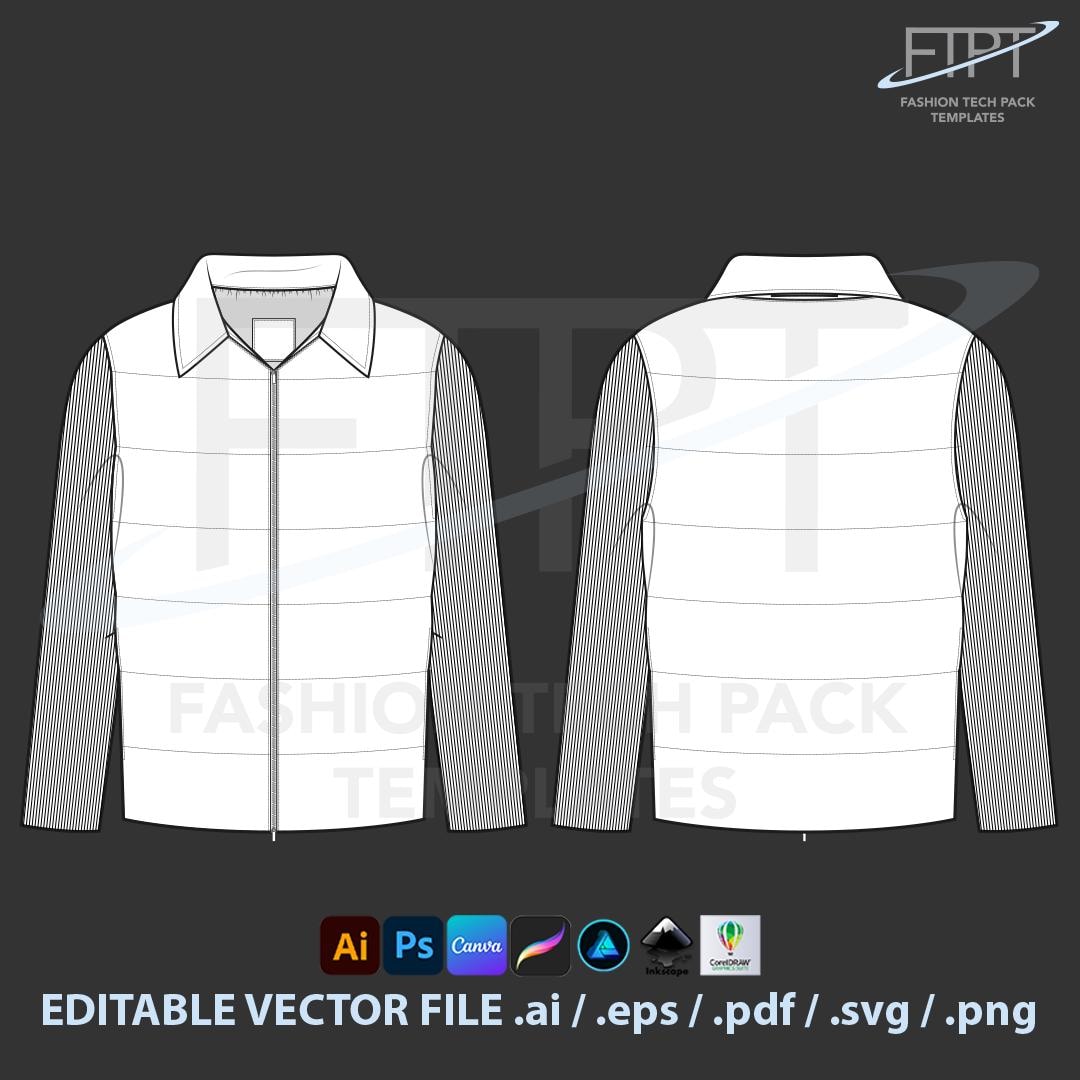 Quilted Vest Mockup Tech Pack Template Jacket CAD Technical Drawing (ai ...