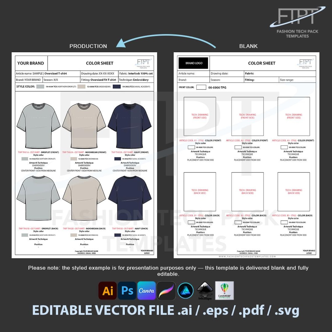 Editable Clothing Tech Pack Template: Vector CAD Layout (ai, Eps, Pdf ...