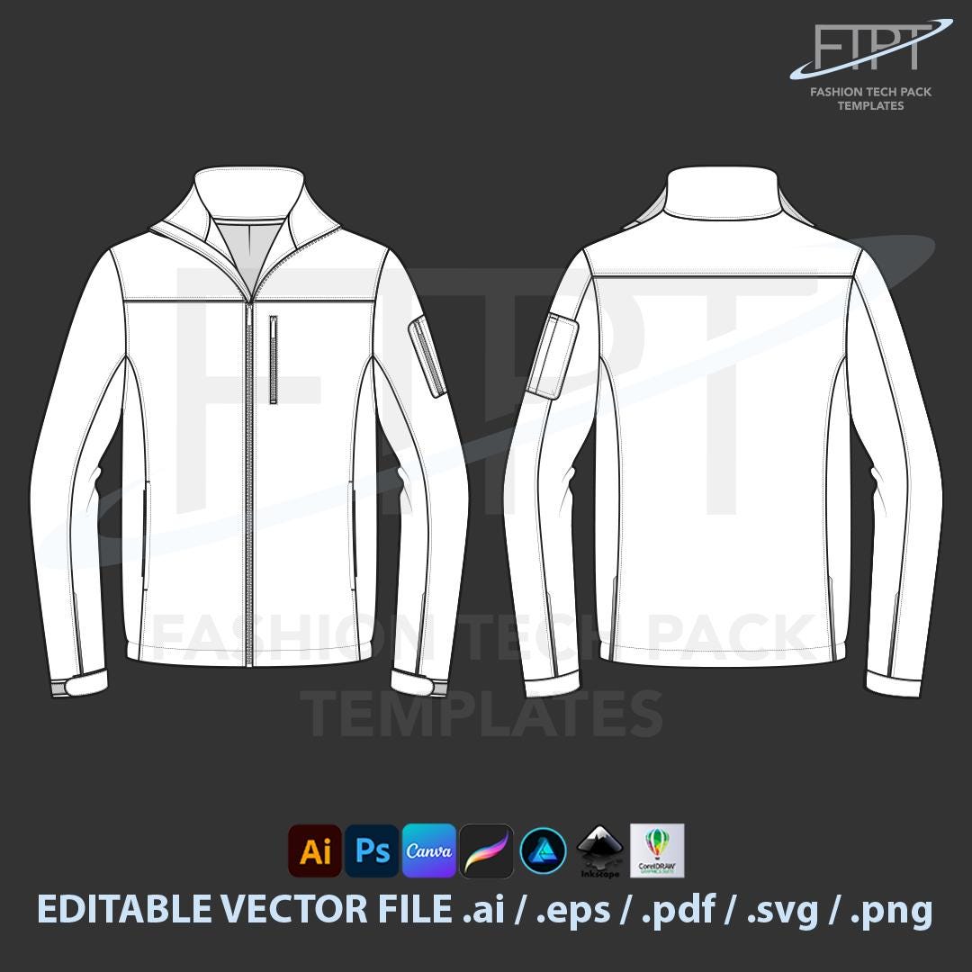 Softshell Workwear Jacket Tech Pack CAD Template Unisex Utility Zip ...
