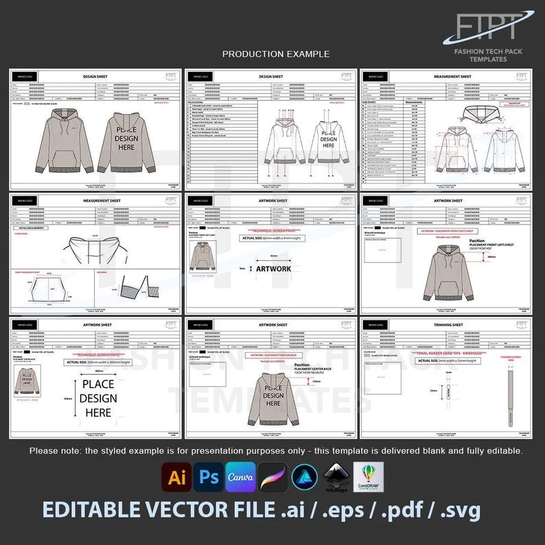 Editable Fashion Tech Pack Template Clothing Design Spec Sheet (ai, Eps ...