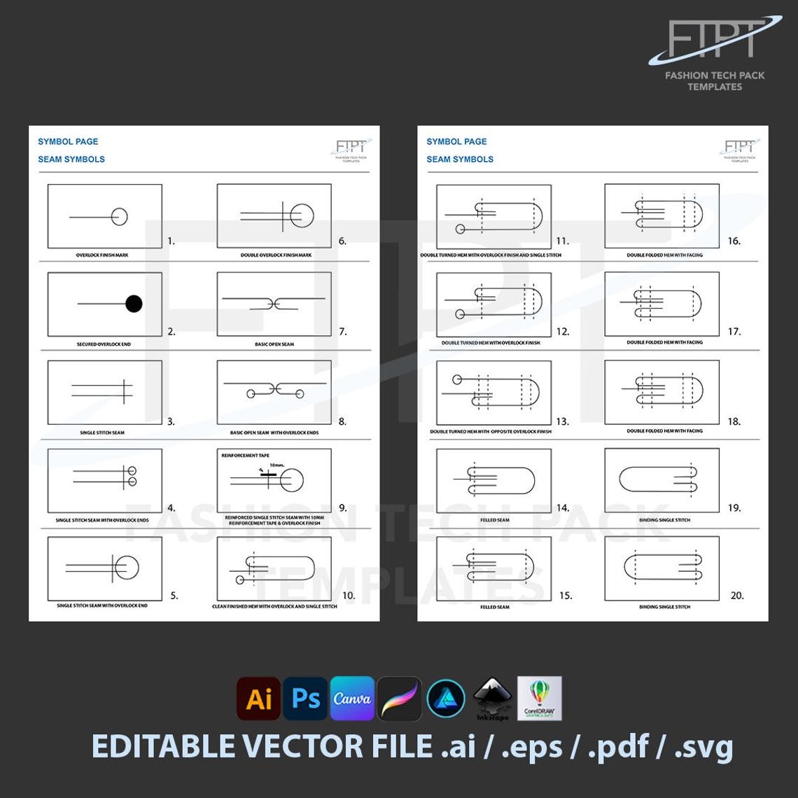 Seam Symbol Template: Vector CAD Icons Fashion Tech Pack (ai, Eps, Svg ...