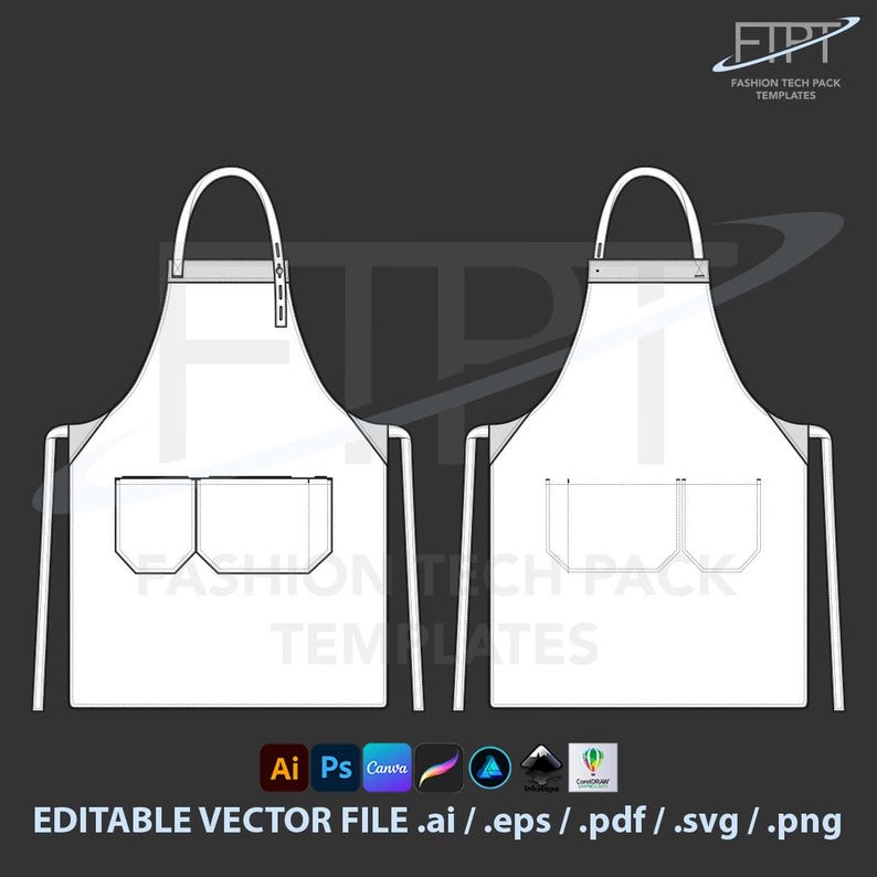 Apron Mockup CAD Template Tech Pack Vector Editable Chef Sketch ...