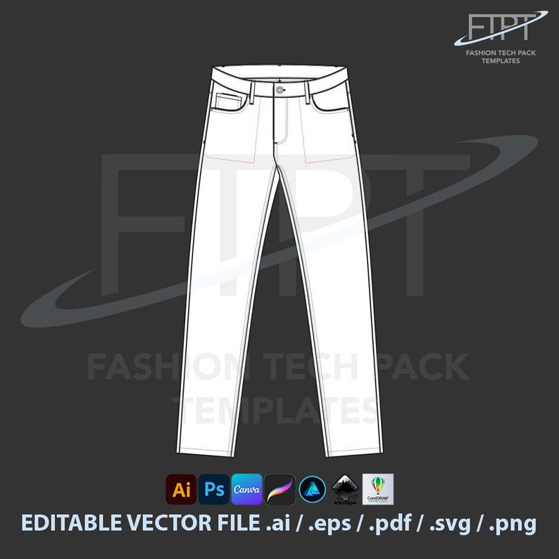 Jeans Mockup Template: Fashion Design CAD Vector Tech Pack - Etsy