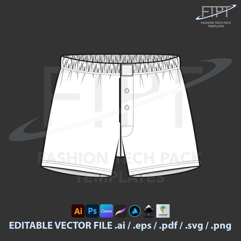 Mens Boxer Briefs Mockup Tech Pack Fashion CAD Template (digital ...