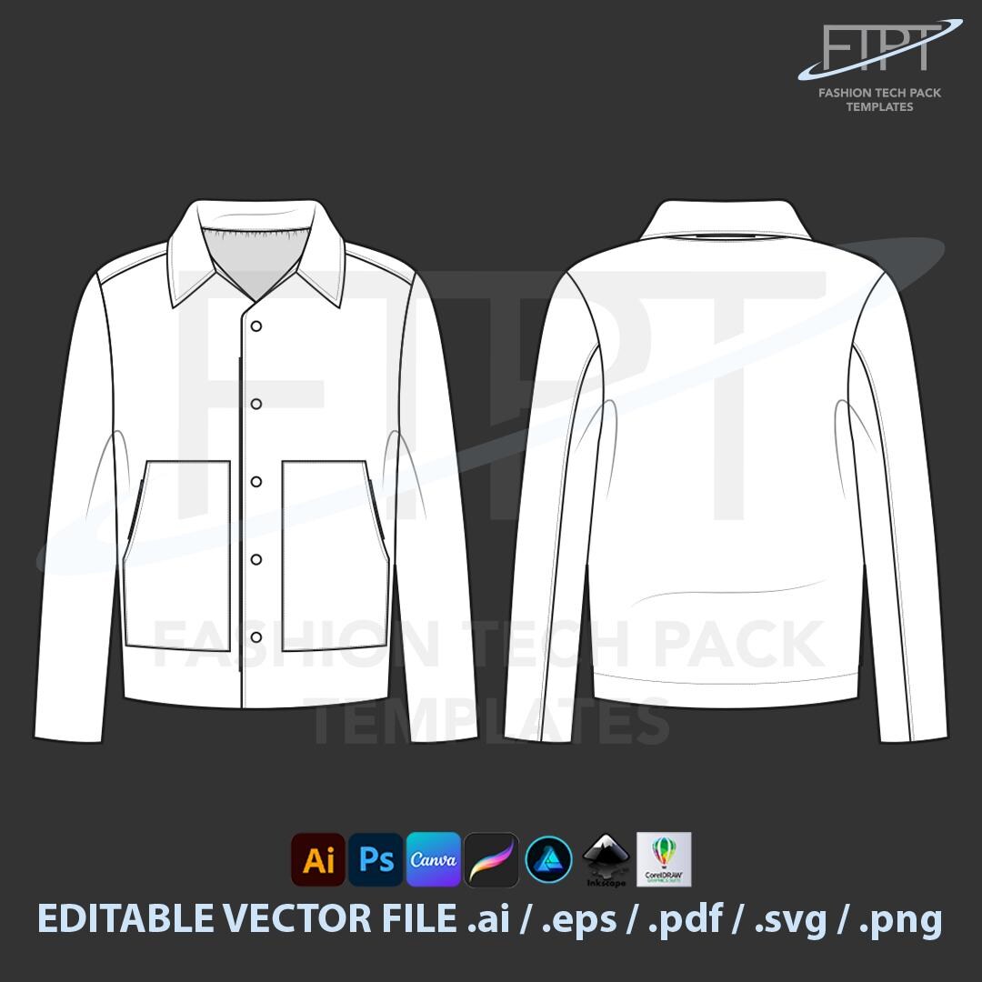 Puffer Jacket Mockup Technical Drawing Vector CAD Tech Pack Template ...