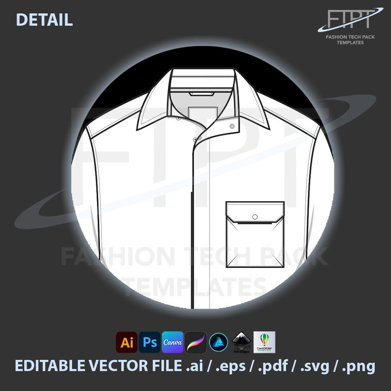 Utility Overshirt Mockup: Vector CAD Tech Pack Template (ai, Eps, Pdf ...