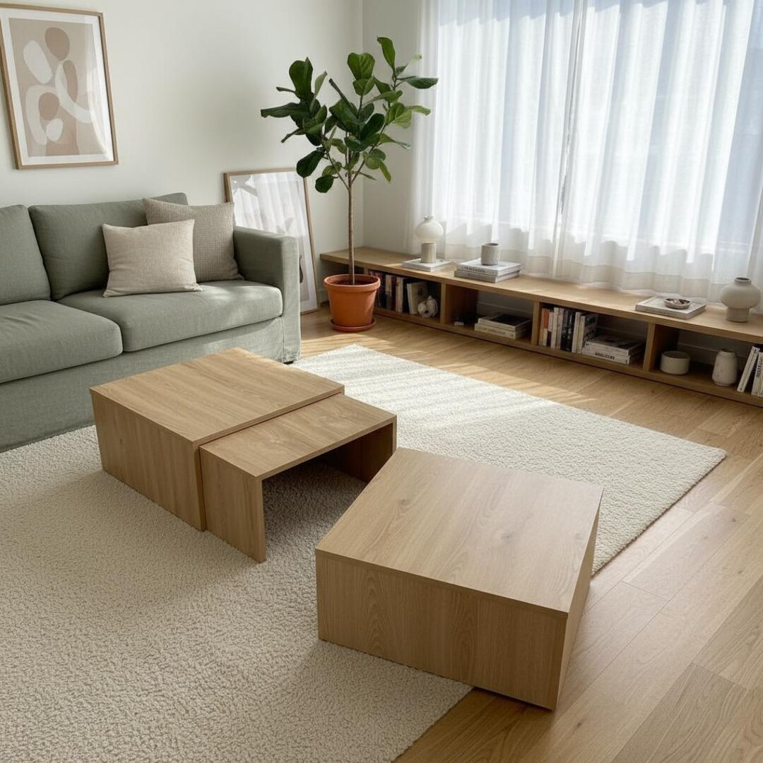 Nesting Side Table, Minimalist Wooden Grain Design, Perfect for Small ...