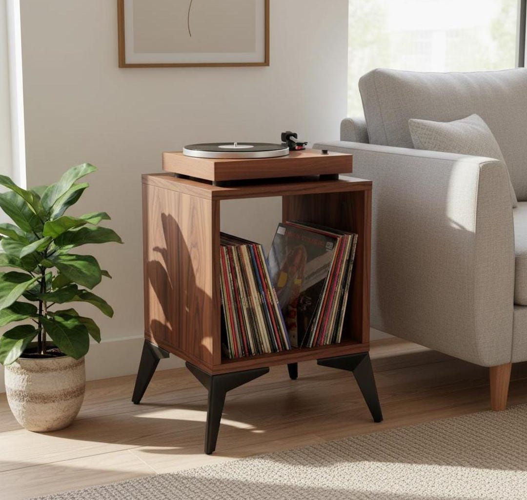 Record Player Stand With Vinyl Storage, Solid Wood Turntable Stand ...