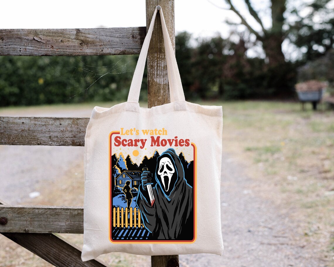 Let's Watch Scary Movies Tote Bag, Scream Tote Bag, Ghostface Tote Bag ...