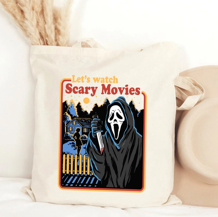 Let's Watch Scary Movies Tote Bag, Scream Tote Bag, Ghostface Tote Bag ...