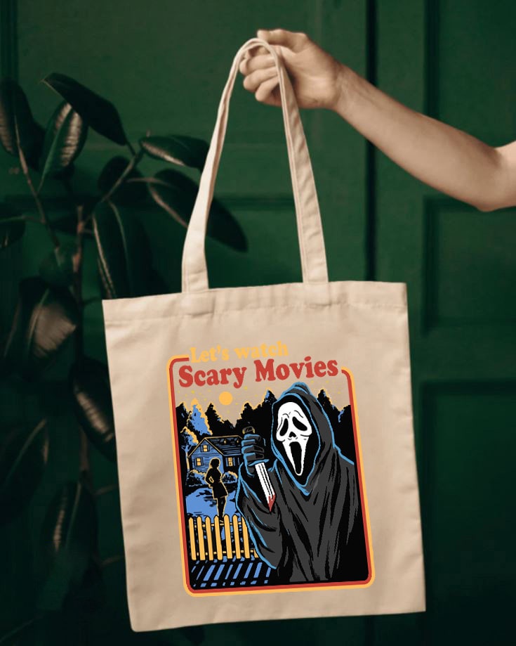 Let's Watch Scary Movies Tote Bag, Scream Tote Bag, Ghostface Tote Bag ...