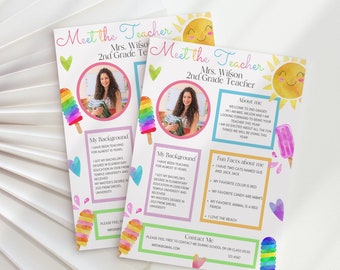 Rainbow Meet the Teacher Flyer, All About My Teacher Template, Editable ...