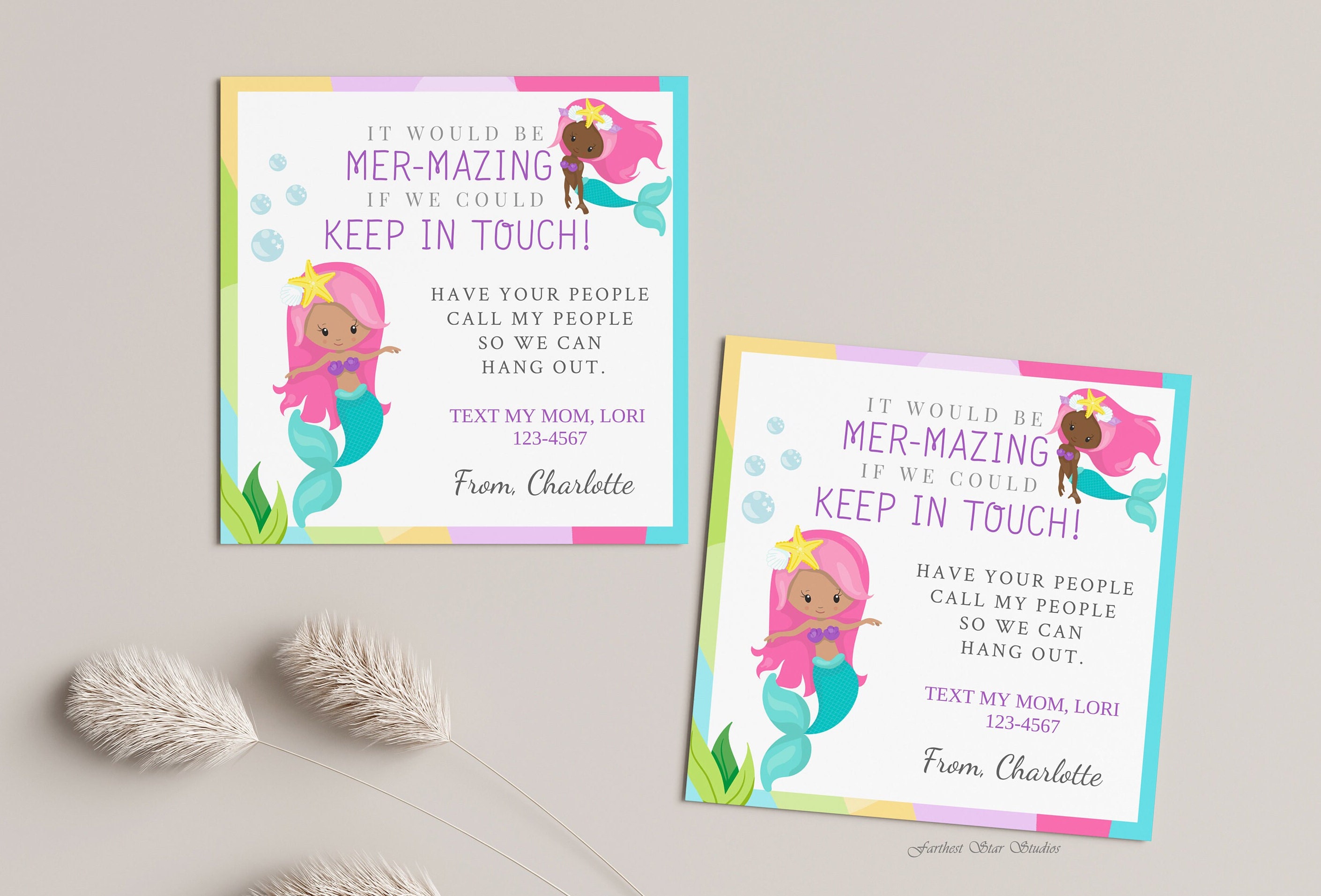 Mermaid Playdate Cards Summer Play Date Card Printable End - Etsy
