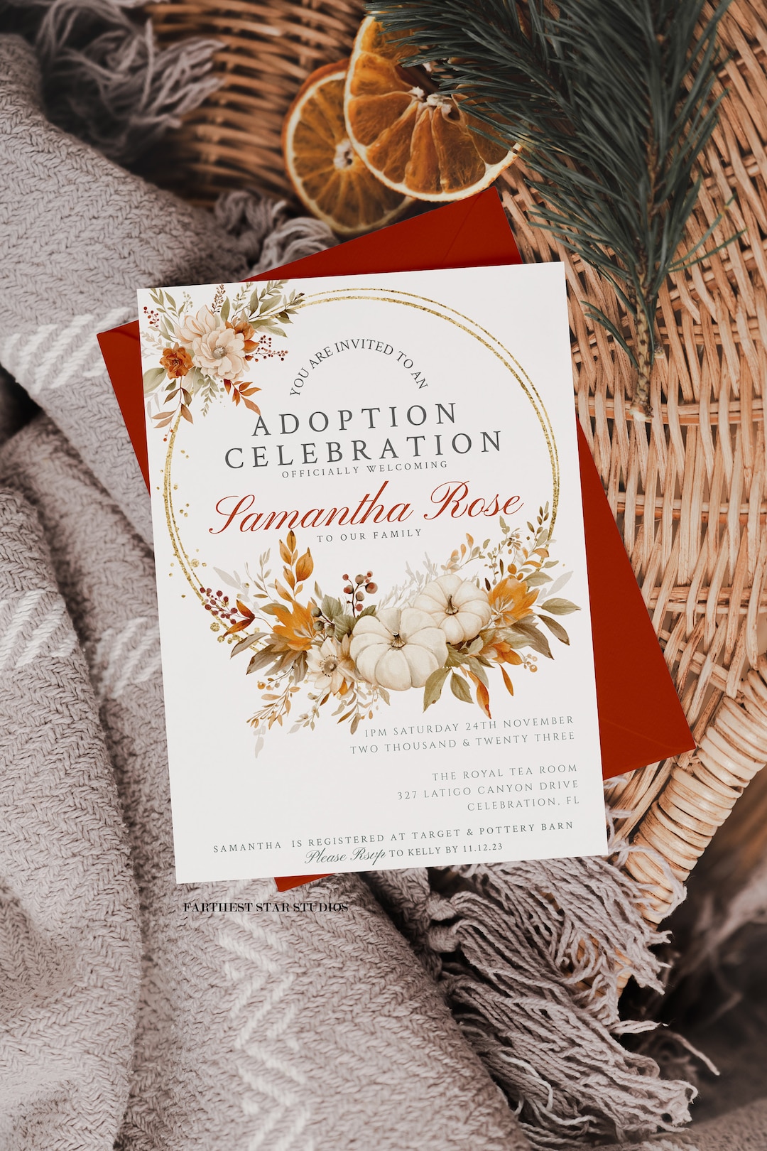 Autumn Adoption Invitation, Fall Adoption Invitation Template, Adoption ...