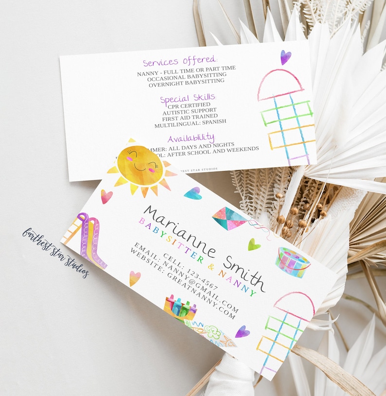 Babysitter Business Cards Playground, Summer Play Date Card, Printable ...