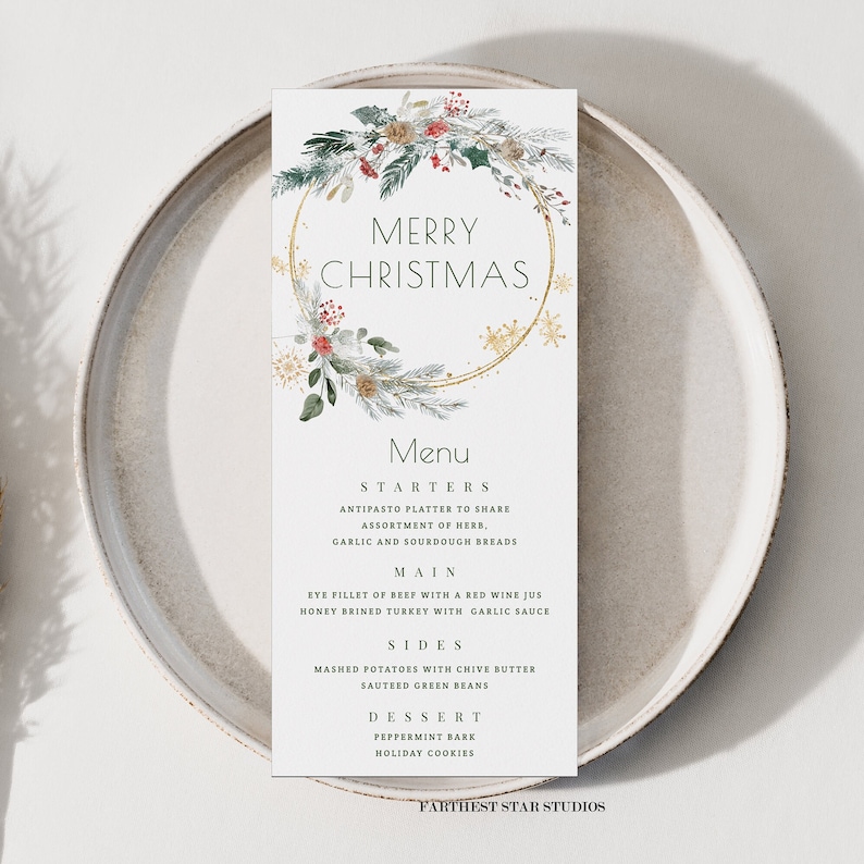 Christmas Dinner Menu Holiday Bakery Menu Minimalist Winter - Etsy