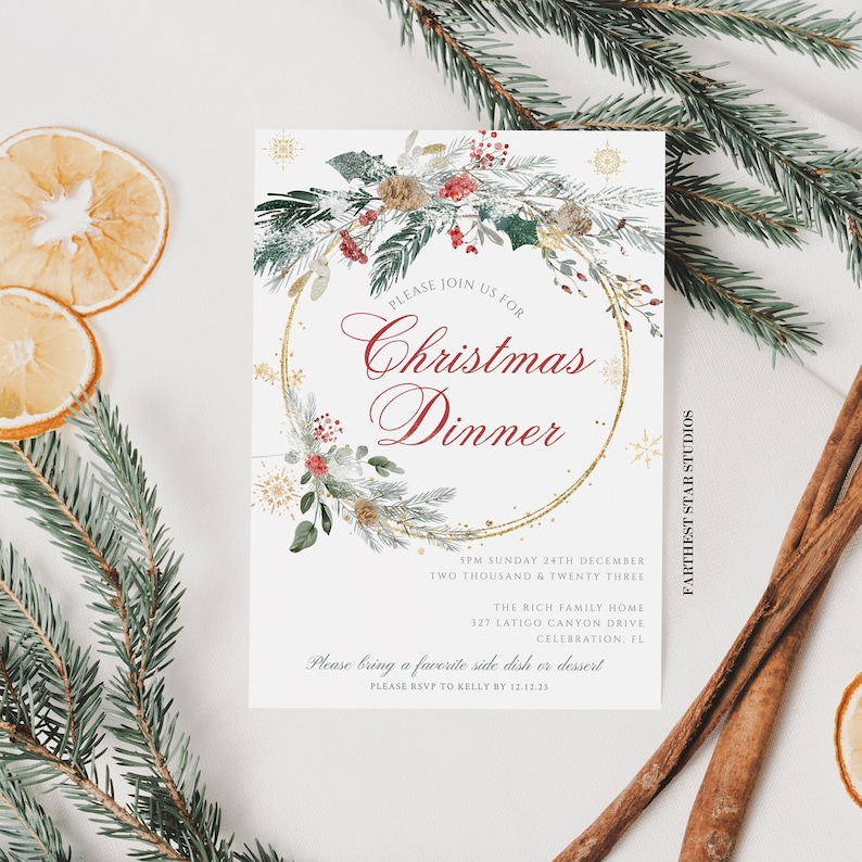 Christmas Dinner Invite, Christmas Dinner Invite, Christmas Evite, Work ...