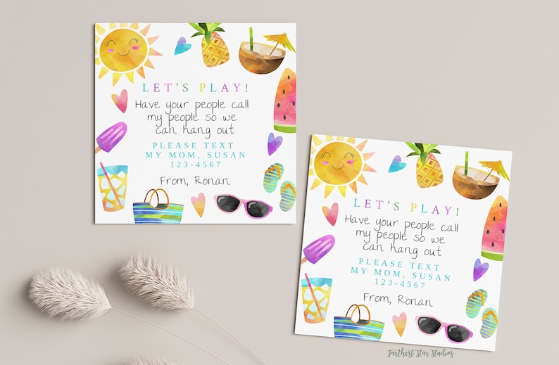 Summer Playdate Cards, Summer Play Date Card, Printable End of School ...