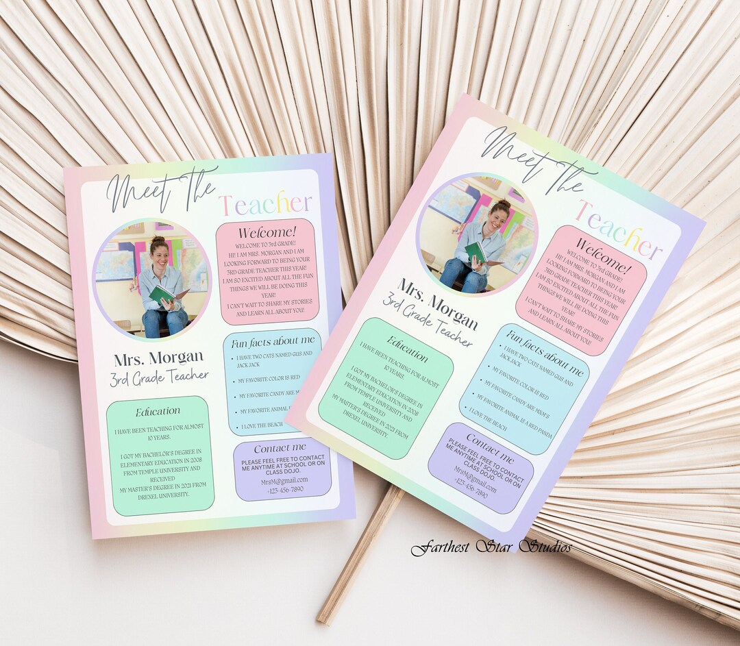 Meet the Teacher Pastel Rainbow, Teacher About Me Template, All About ...