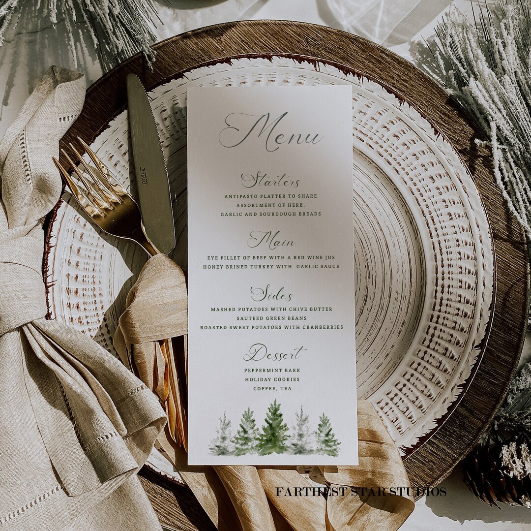 Christmas Party Menu, Holiday Bakery Menu, Minimalist Winter Menu ...