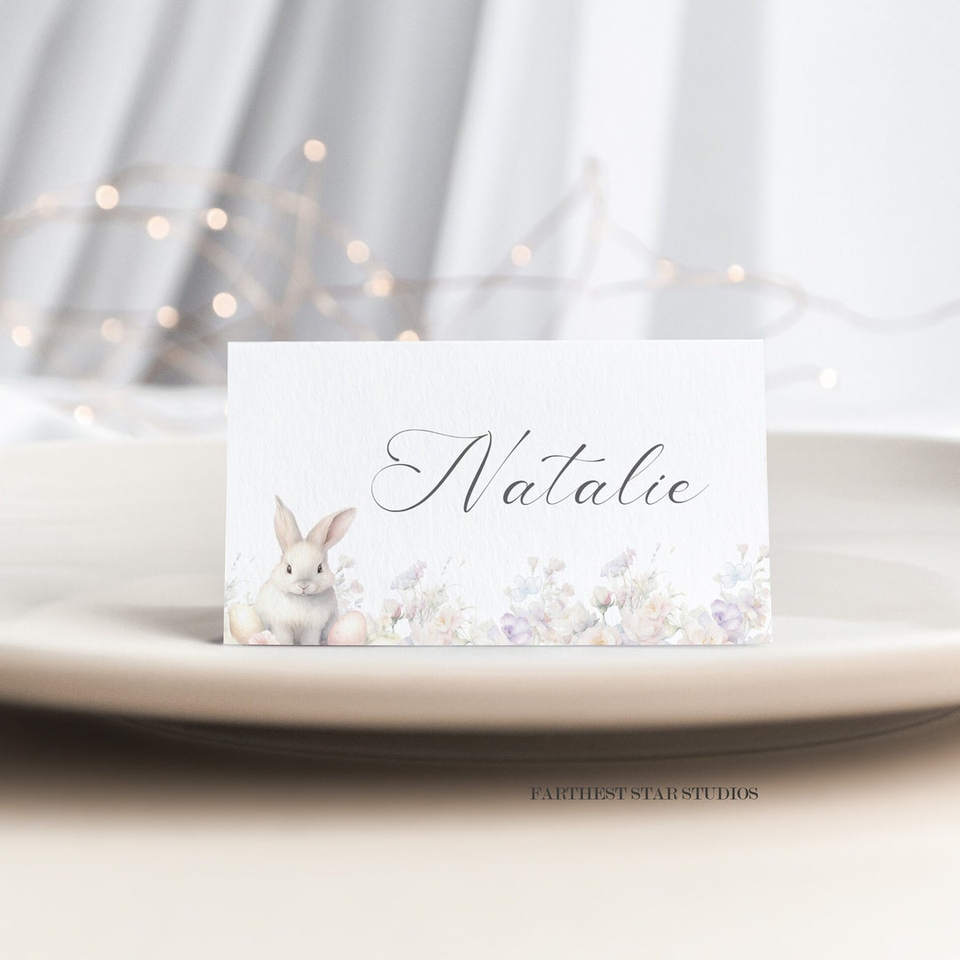Easter Place Cards, Spring Table Decor, Bunny Name Card, Editable Name ...