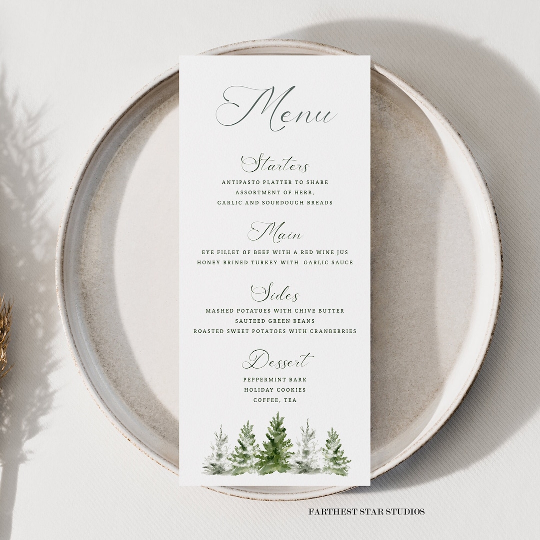 Christmas Party Menu Holiday Bakery Menu Minimalist Winter - Etsy