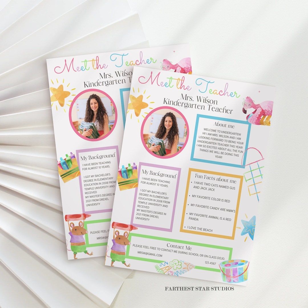 Rainbow Meet the Teacher Flyer, All About My Teacher Template, Editable ...