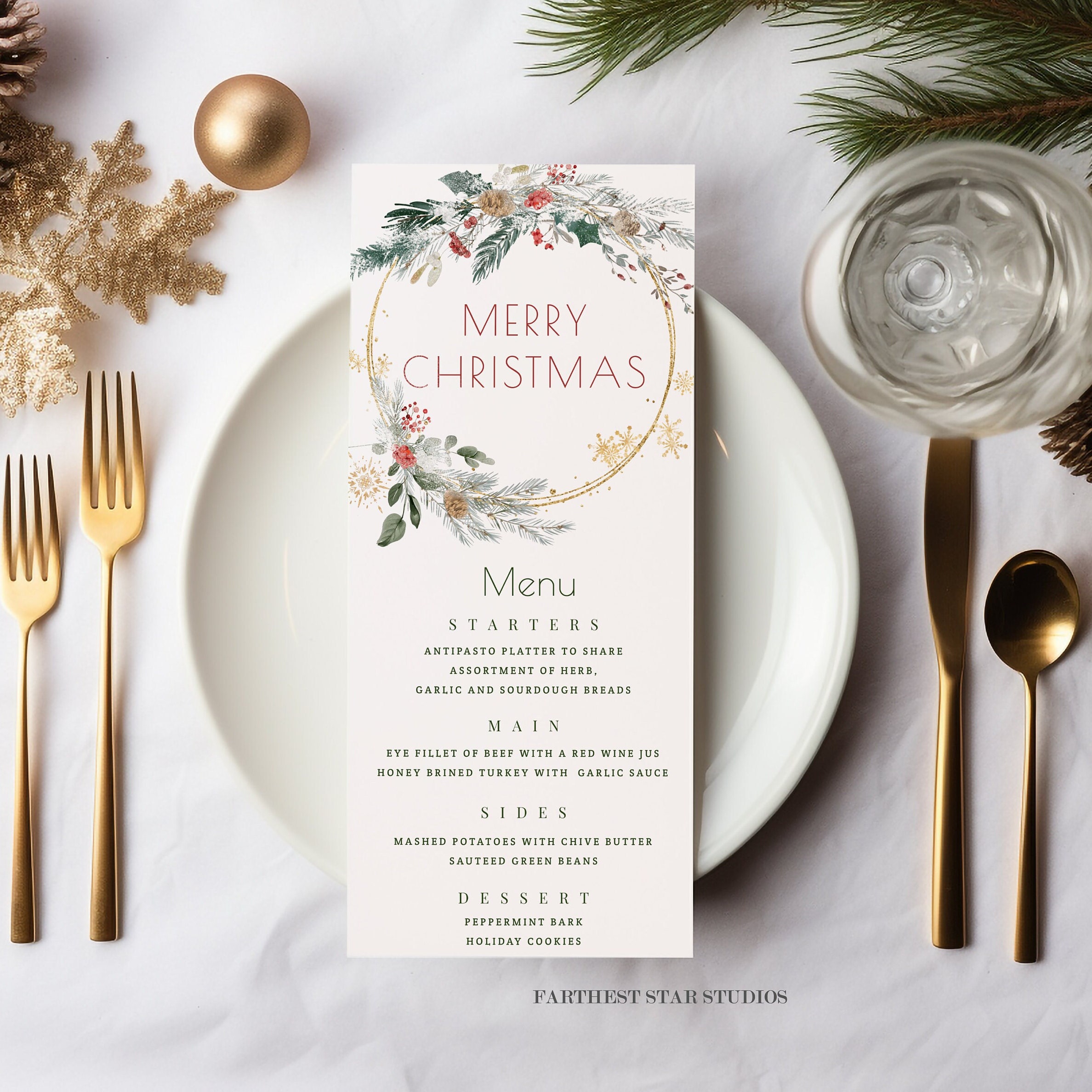 Holiday Name Card and Menu Bundle, Holiday Table Decor, Holiday Place ...