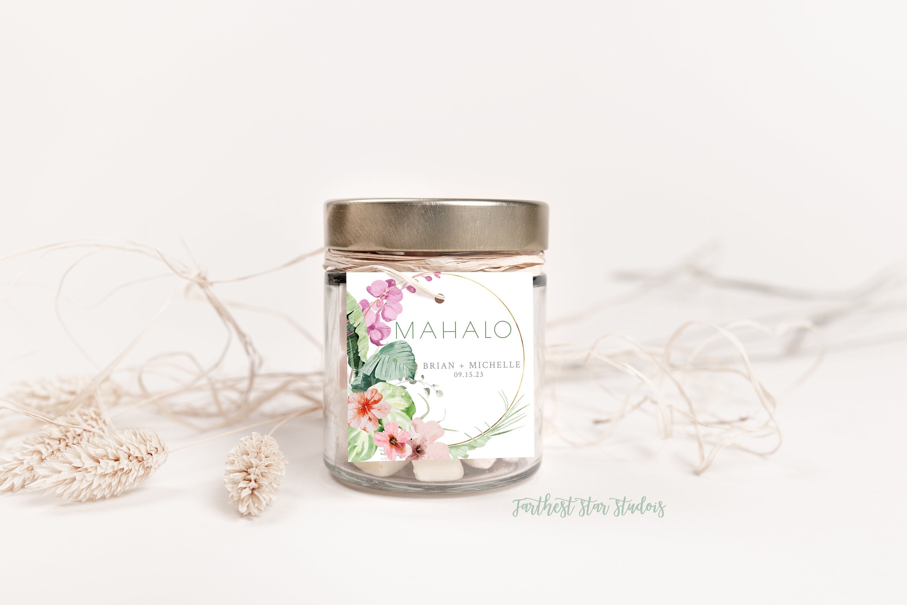 Mahalo Thank You Tags or Stickers, Luau Thank You Tags, Tropical Mahalo ...