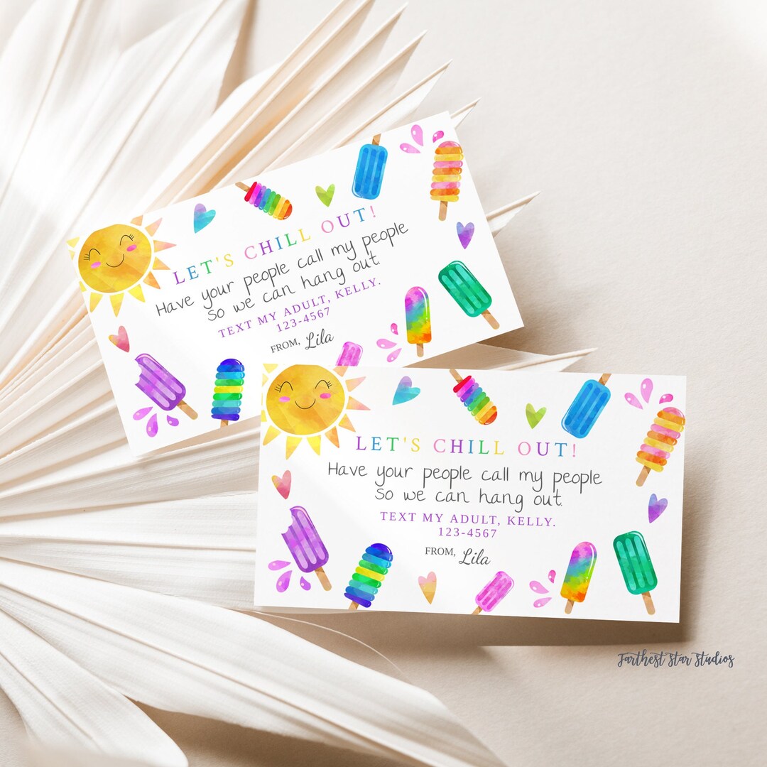 Popsicle Playdate Cards, Summer Play Date Card, Printable End of School ...