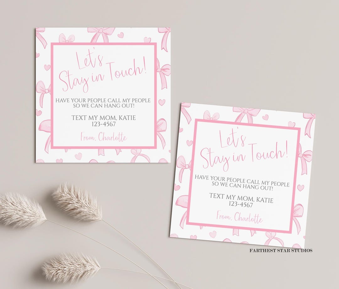 Pink Bow Playdate Cards, Summer Play Date Card, Printable End of School ...
