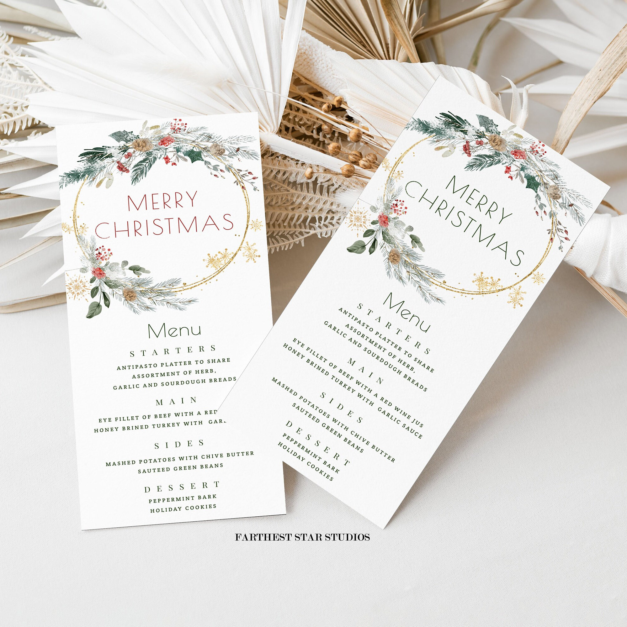 Christmas Dinner Menu, Holiday Bakery Menu, Minimalist Winter Menu ...