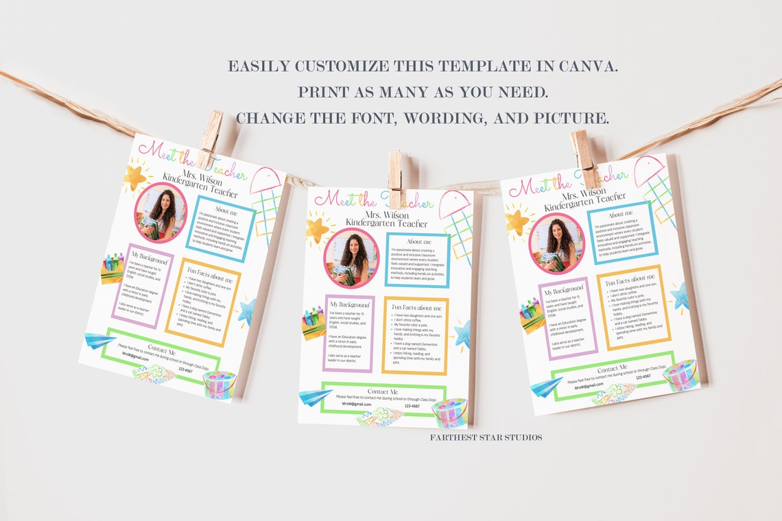 Boho Rainbow Meet the Teacher Flyer, All About My Teacher Template ...